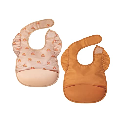 Tiny Twinkle Silicone Pocket Bibs - Waterproof Bibs Babies, Food Catching, Mess-Proof Bibs for 6-24 Months Old Baby Boy and Girl, Toddlers, 2-Pack (Boho, Cinnamon)
