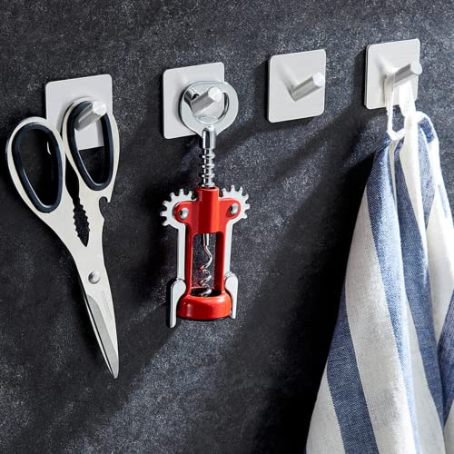 KCTEX Adhesive Robe Hooks, Wall Hooks, Stainless Steel Shower Hooks, Heavy Duty Waterproof for Hanging Robe, Towel, Christmas Decorations, Stocking - Bathroom, Kitchen and Bedroom 4 Packs