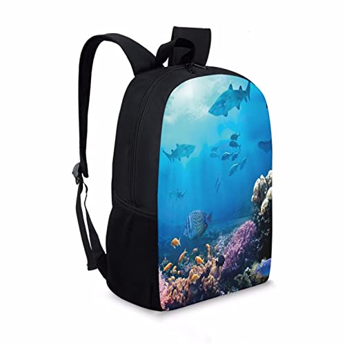 Modysero Ocean Animal Girls Backpack Large Capacity Lightweight Durable Casual 17 Inch Kids Backpack with Two Side Mesh Pocket Adjustable Strap Breathable Travel School Backpack for Teens