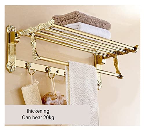 Towel BAR Rack Bathroom Towel Rack Wall Mounted Towel Holder,Bronze Bath Towel Rack,Bathroom Movable Rack Towel Rack with Towel Bars and 4 Hooks,Stainless Steel Bathroom Towel Shelf/Color/Gold (Color