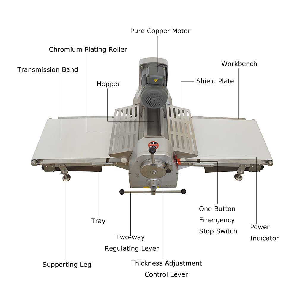 TECHTONGDA Commercial Dough Sheeter Laminated Dough Sheeter Fondant Flattener Pastry Sheeter Countertop Pizza Pasta Press Machine with 65x15.7" Conveyor Belt Professional Bakery Equipment