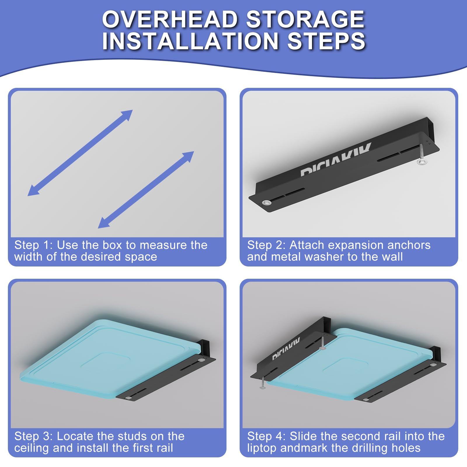 Overhead Garage Storage Rack, Ceiling Racks for Utility Bins, Heavy Duty Ceiling Storage Racks, Storage Bins Organization Ceiling Rack Storage Rails System (5 Pack for 4 Bins, Bins are Not Included)