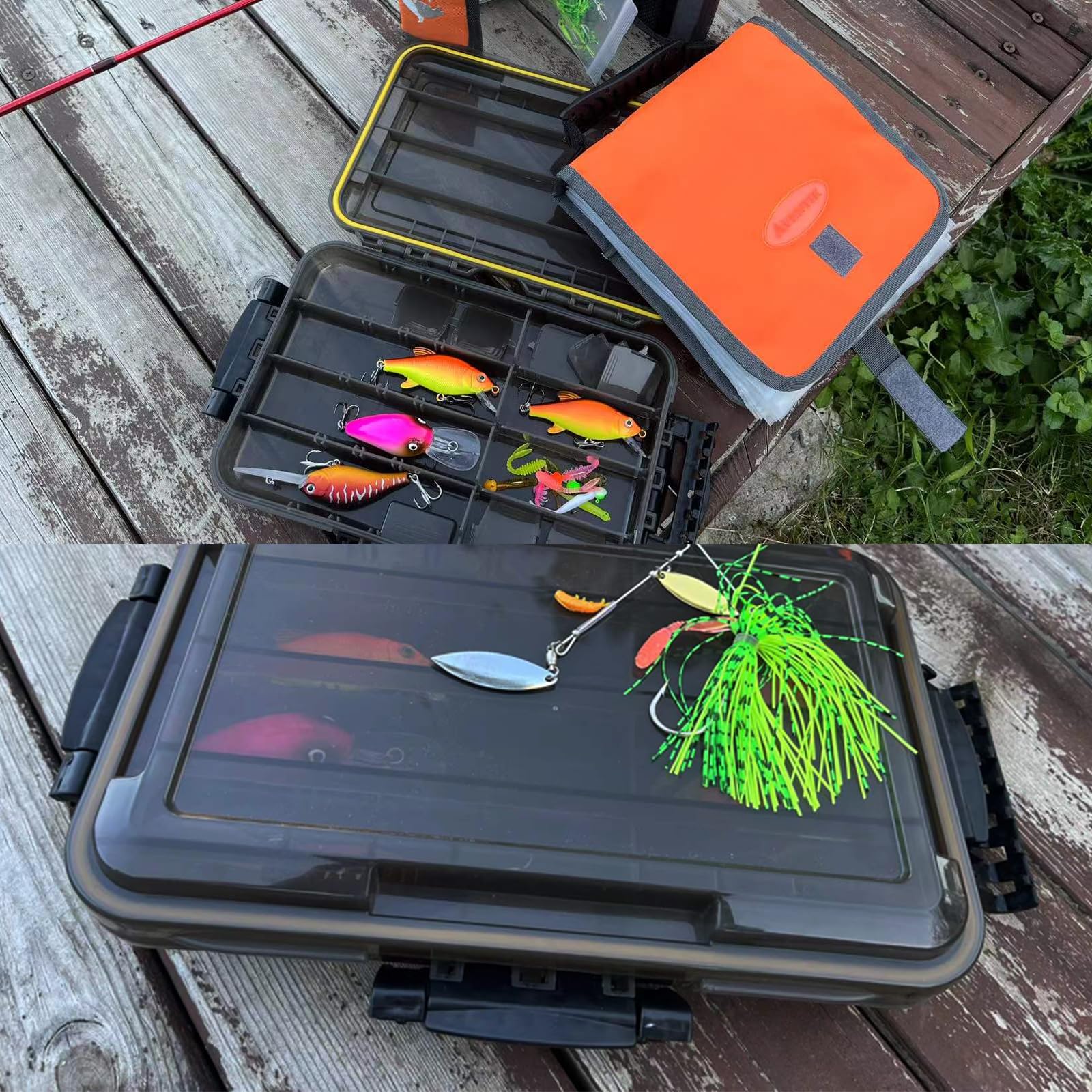Eupheng 2pc Fly Fishing Tackle Box Storage Trags Organizer Boxes Transparent Adjustable Dividers Hold Terminal Fishing Tackle Lures Boxes 10.6''X6.6''X2''(Grey)