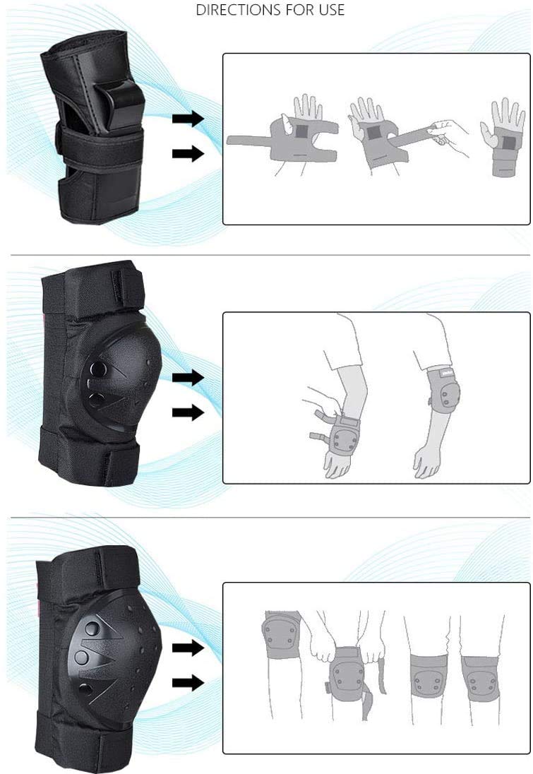 Eatao Protective Gear for Kids, Knee Pads Elbow Pads and Wrist Guards 6 in 1 Set for Scotter Skating Bike (Black) Small