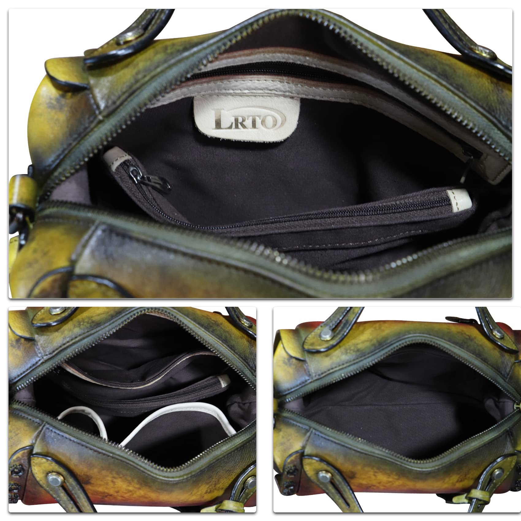 Genuine Leather Satchel Handbag for Women Retro Handmade Top Handle Crossbody Shoulder Bag Purse (Multicolor2)