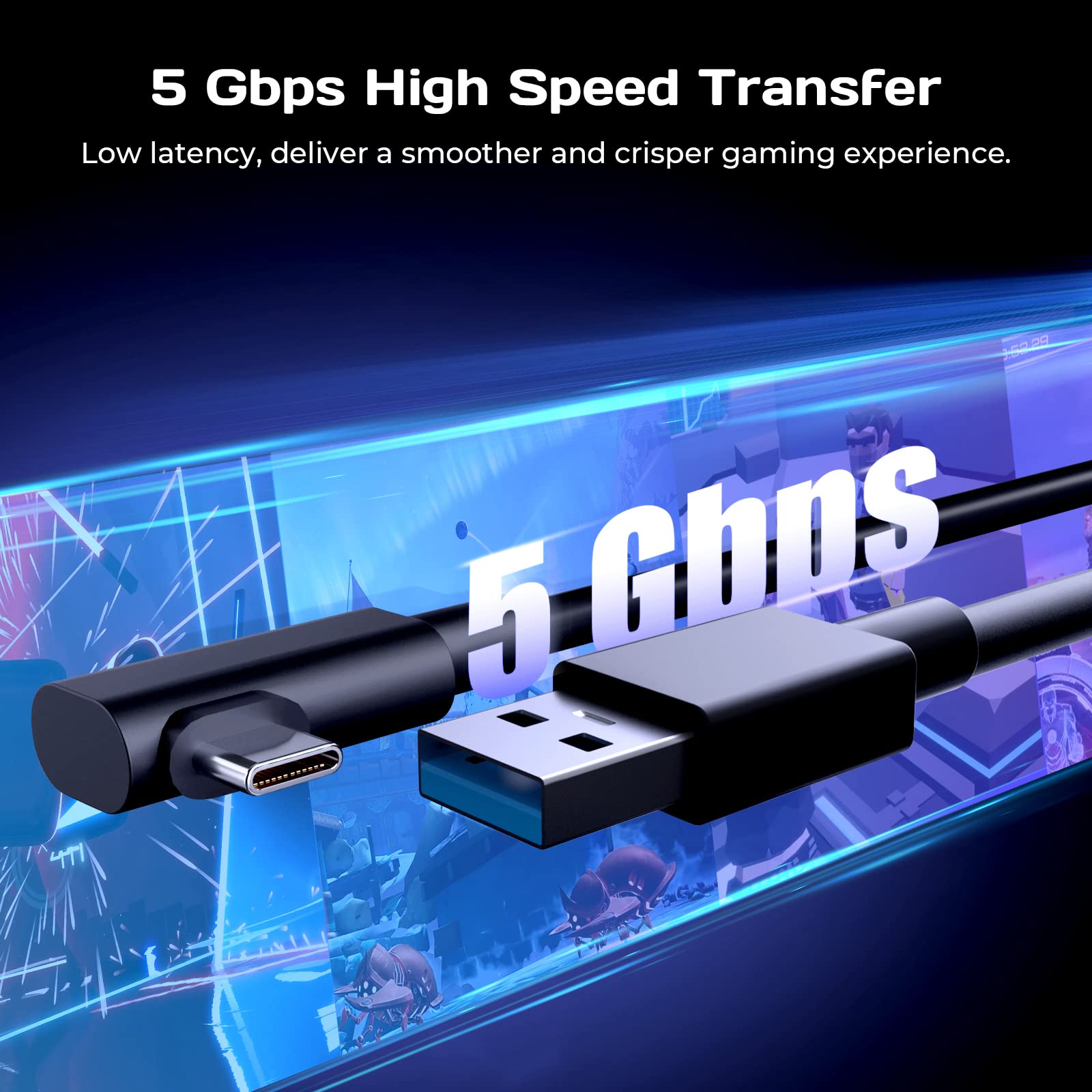 Gamulus 16FT Link Cable for Oculus Quest 2 with Extra Charging Port,Fast Charging and High Speed Data Transfer, USB-A 3.0 to USB-C Cable for VR Headset and Gaming PC