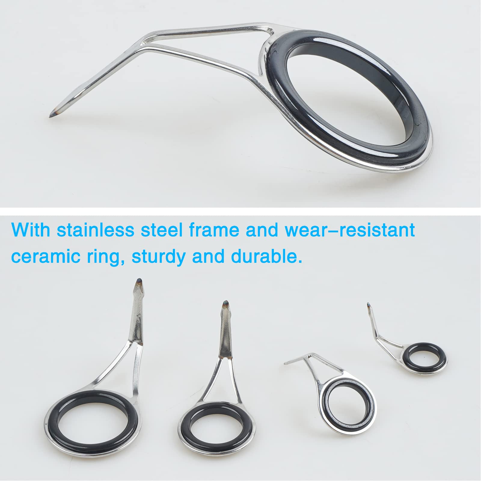 Fishing Rod Guide Tip Fishing Line Spinning Guide Eyes Rings Bait Casting Stainless Steel Rod Guide Tips Single Double Feet Pole Guide for Spinning Baitcasting Saltwater Freshwater Rod Poles