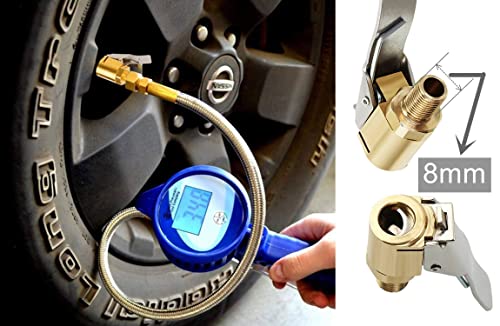 LDCRE Tire Air Chuck with Clip Adapter, Brass Locking Tire Inflator Nozzle Adapter Connect, No Leakage Tire Chucks for Vehicle Inflator Compressor Pump Connect Accessories Tool 8mm 2Pack