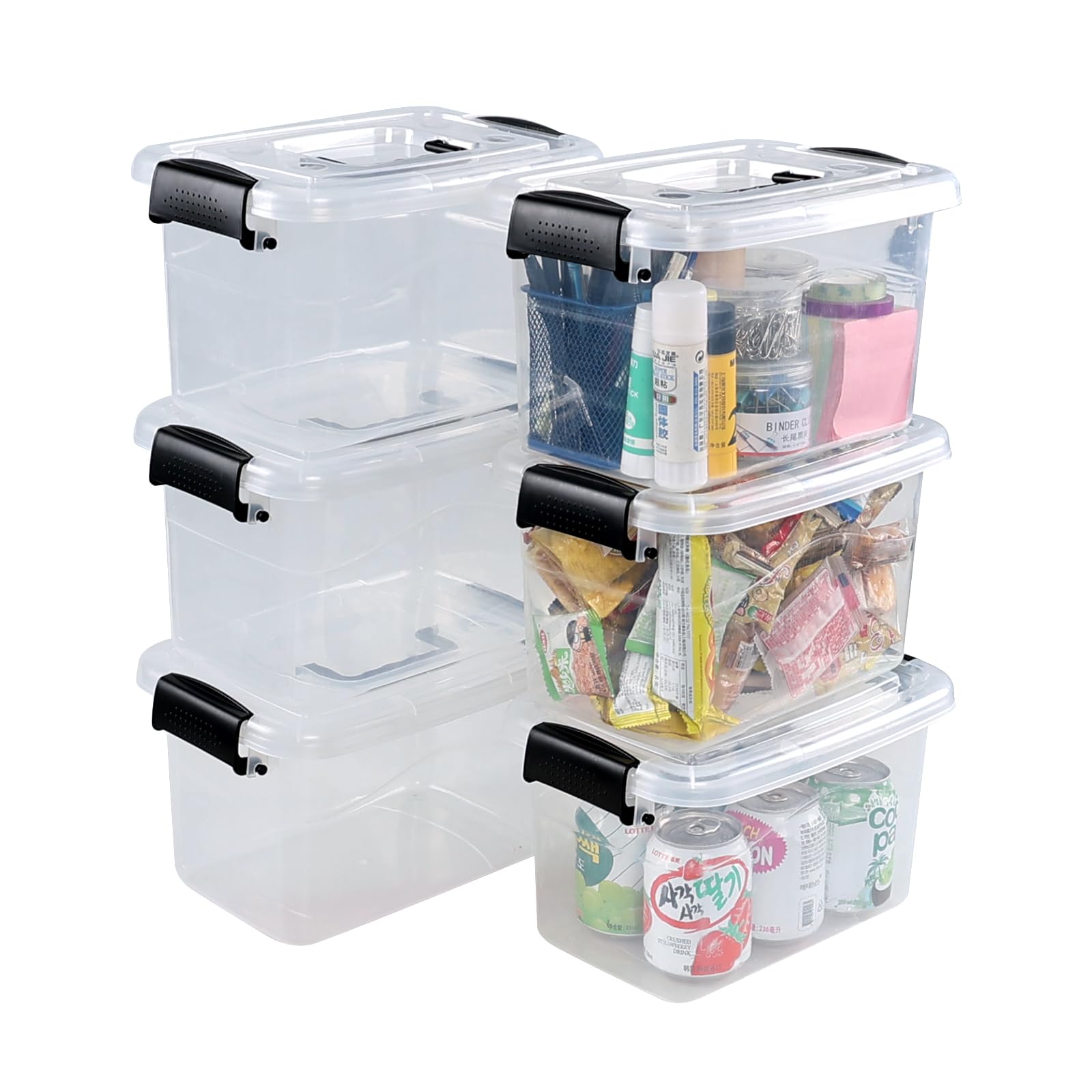 Oymlclivisa 6 Quart Plastic Storage Latching Bins with Handles, Clear Plastic Storage Boxes with Lids, 6 Packs