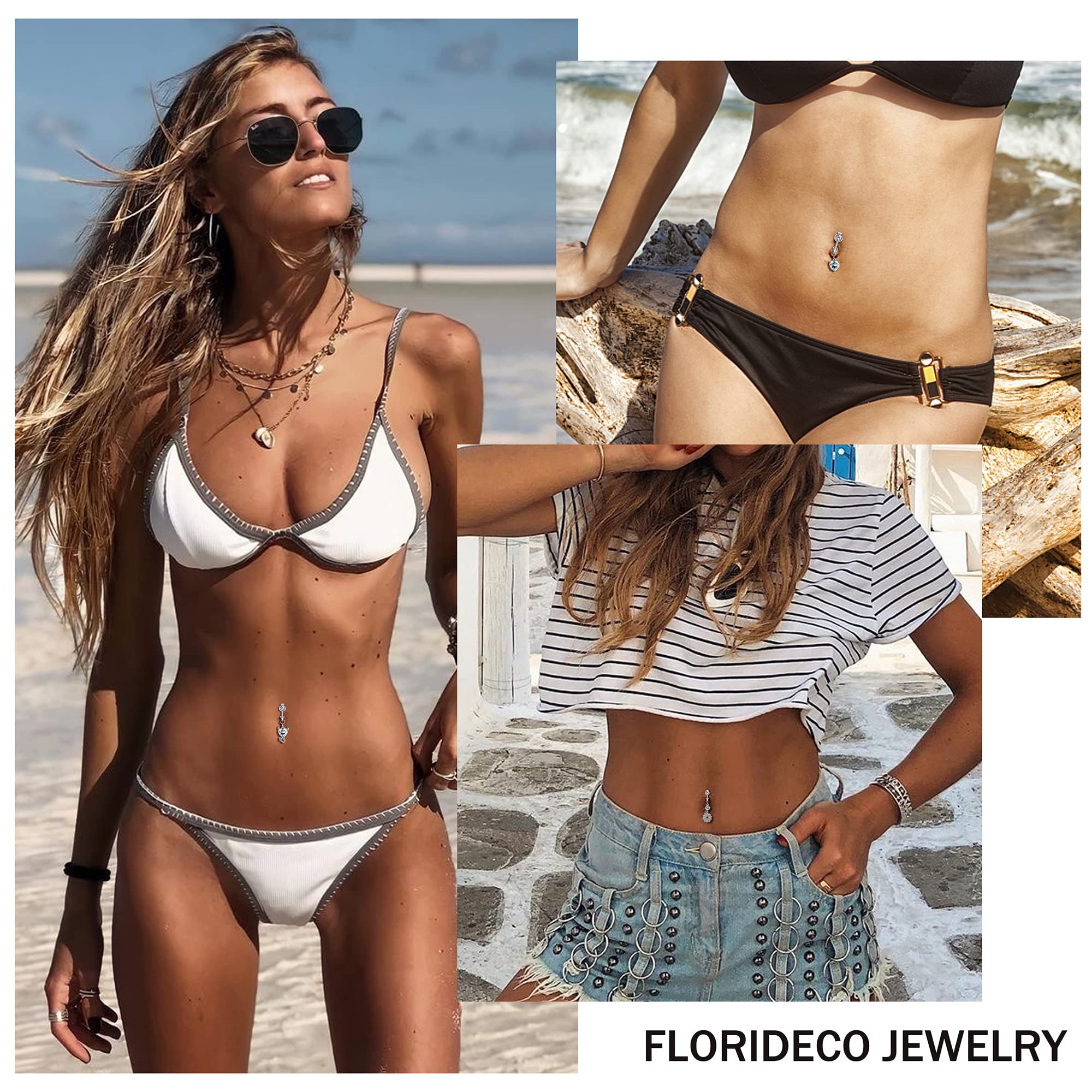 Florideco Fake Belly Ring for Women Navel Ring Non Piercing Clip On Belly Piercing Fake Belly Button Piercing