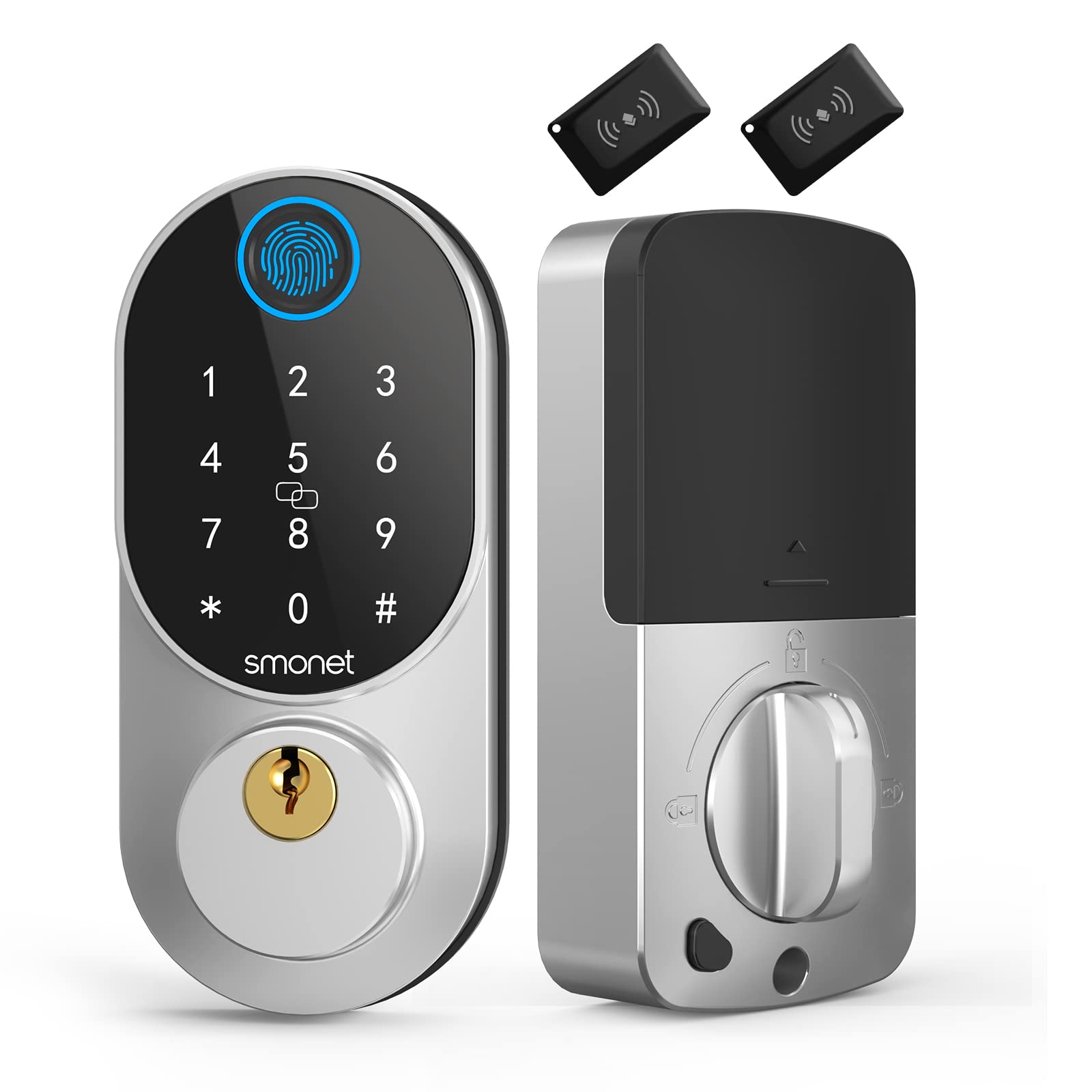 Door Locks with Keypads,SMONET Fingerprint Keyless Entry Smart Deadbolt with Auto Lock Touchscreen,Electric Digital Biometric Front Door Lock with Fobs Code Key,Wireless Home Combination Lock Gifts