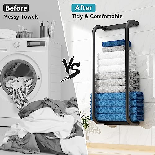 Towel Racks for Bathroom, 30 Inch Stainless Steel Wall Mounted Towel Rack, Bath Towel Holder Wall Towel Rack for Rolled Towels, Modern Bathroom Organizer for Small Space Bathroom Towel Storage - Black