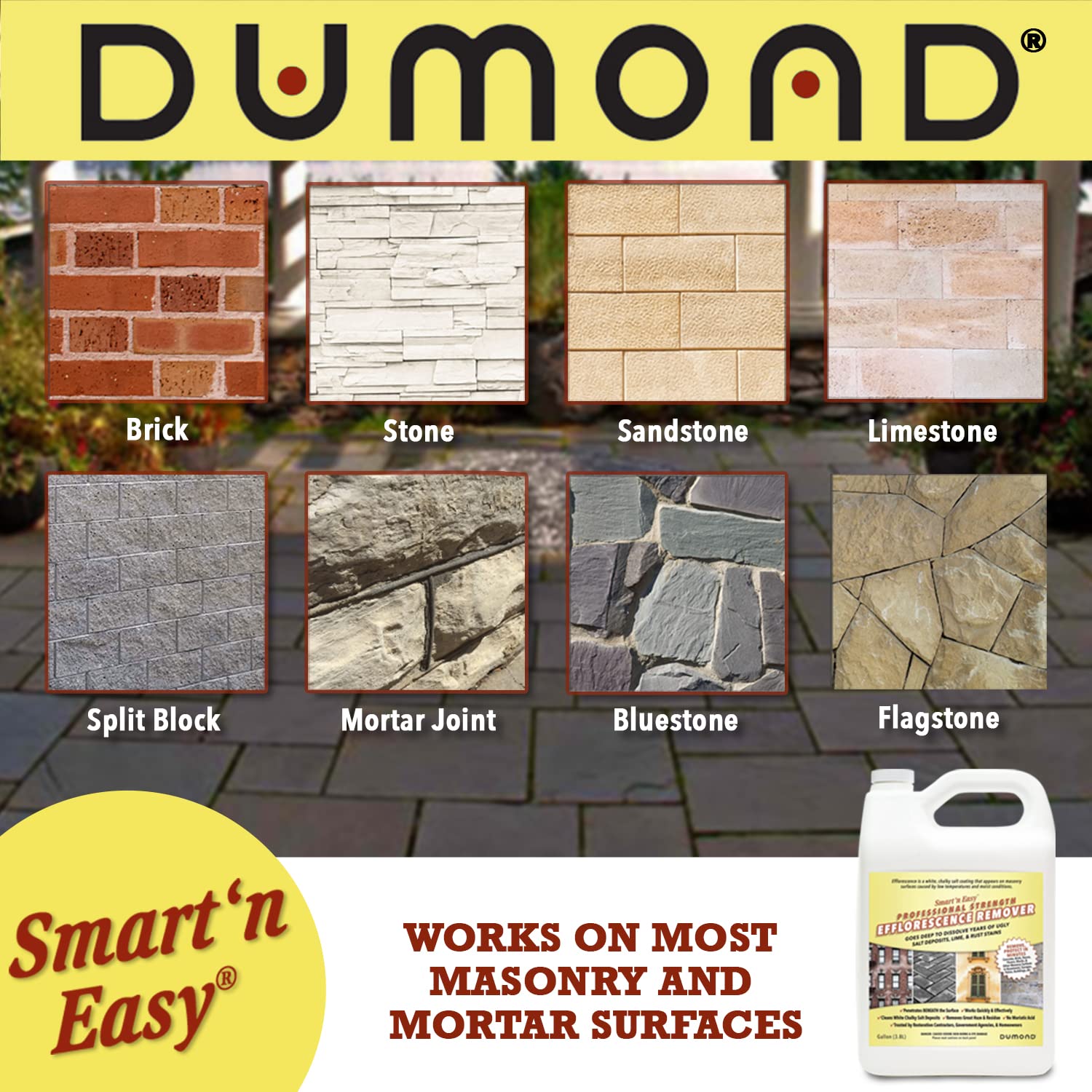 Smart 'n Easy Efflorescence Remover - Heavy Duty Professional Strength Formula - Removes The Toughest Salt, Calcium, and Magnesium Deposits from Concrete, Brick, Stucco, Pavers, & More - 1 Gallon
