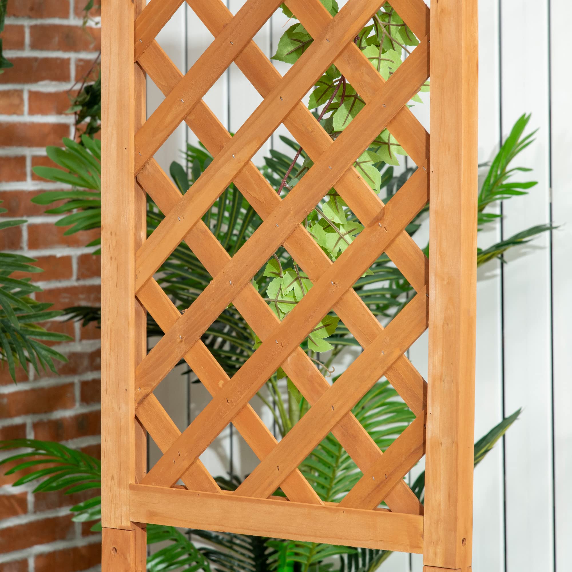 Outsunny Patio Garden Bench Arbor Arch with Pergola and 2 Trellises, 3 Seat Natural Wooden Outdoor Bench for Grape Vines & Climbing Plants, Backyard Decor, Brown
