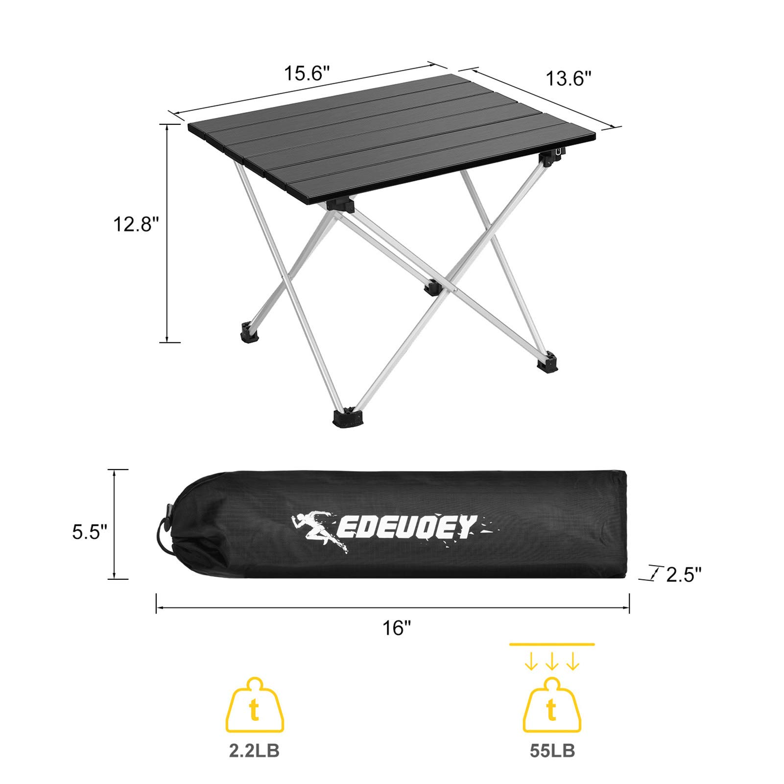 EDEUOEY Aluminum Folding Camping Table: Roll up Top Waterproof Bag Family Cooking Hiking Sand Picnic Low Mini Compact End Backpacking Outdoor Beach Collapsible Lightweight Small