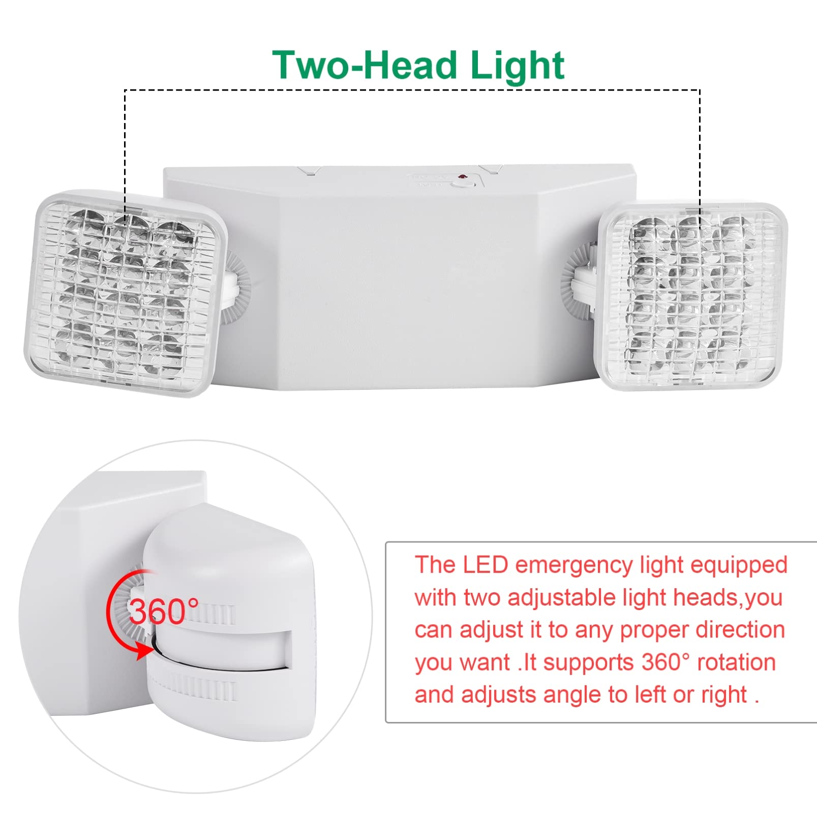 MAVARO White LED Emergency Lighting Fixture with 2 LED Heads and Hardwired Adjustable Exit Light Exit Sign for Business/Home with Battery Backup 110-277V, UL Certified, Fire Resistant