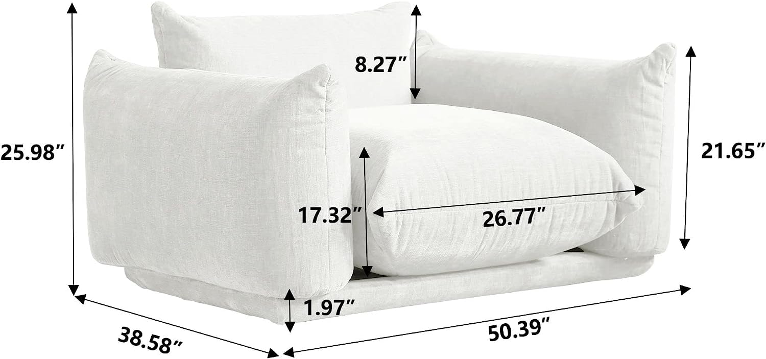 JACH Mid-Century Modern Comfy Sofa Couch with Thick Cushion, Chenille Single Accent Chair Deep Seat Couches, 50" Plush Sofas Furniture for Small Spaces Living Room Bedroom Office Apartment, White