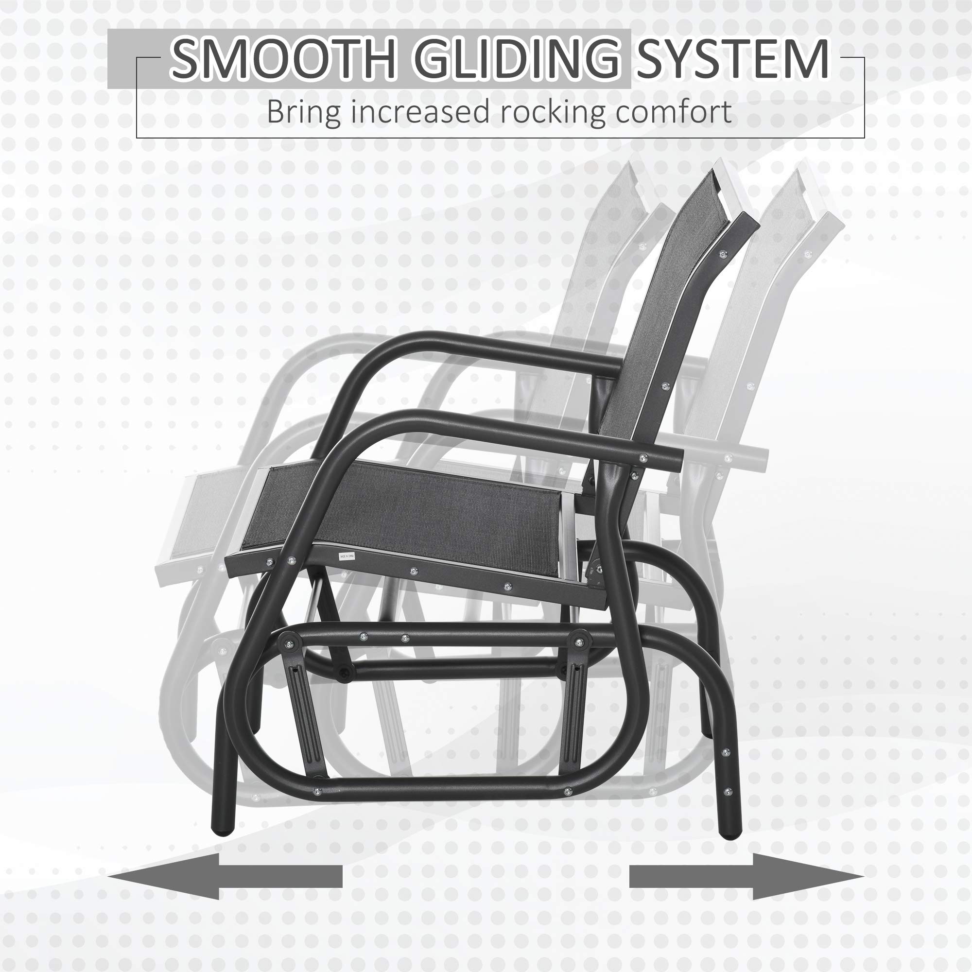 Outsunny Porch Glider, Metal Frame Swing Glider Chair with Breathable Mesh Fabric, Curved Armrests and Steel Frame for Garden, Poolside, Backyard, Balcony, Black