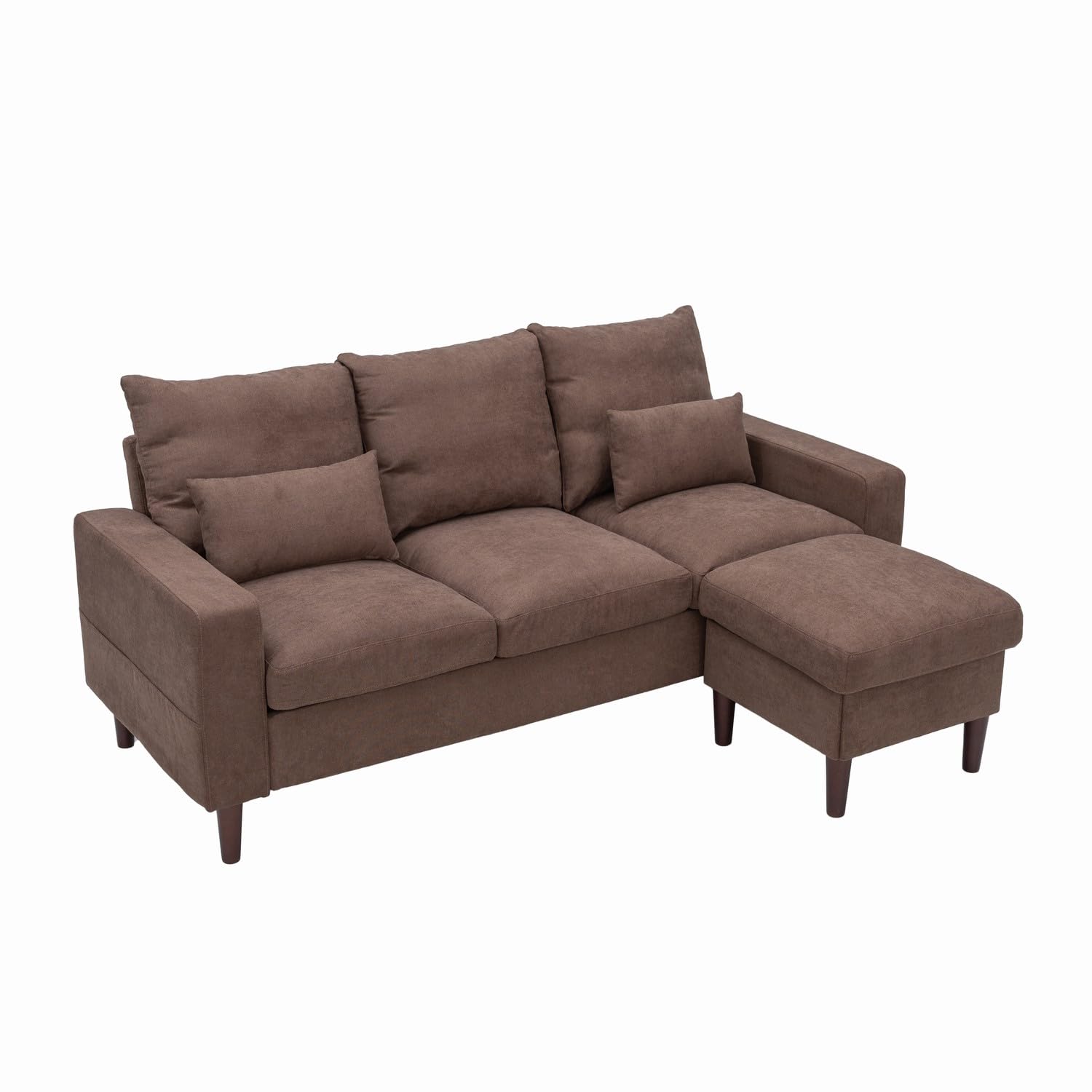 Panana Sectional Sofa Modern Deep 3-Seat Sofa Couch with Ottoman, Upholstered Furniture for Living Room, Apartment, Studio, Office (Black Artificial Leather, Track Arms)