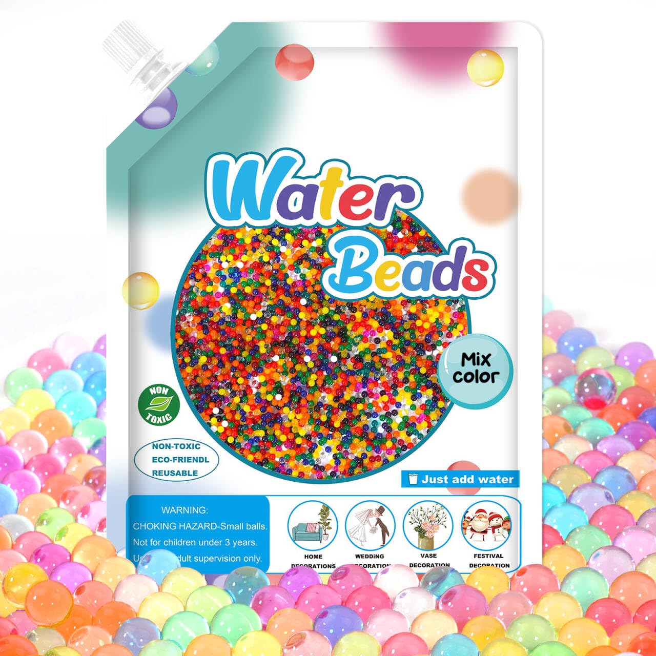 Jacisk Water Beads 120,000 Pcs Colorful Jelly Water Gel Beads, Rainbow Mix Non Toxic Water Beads for Vase Filler, Plant, Floating Candles, Wedding and Home Decoration