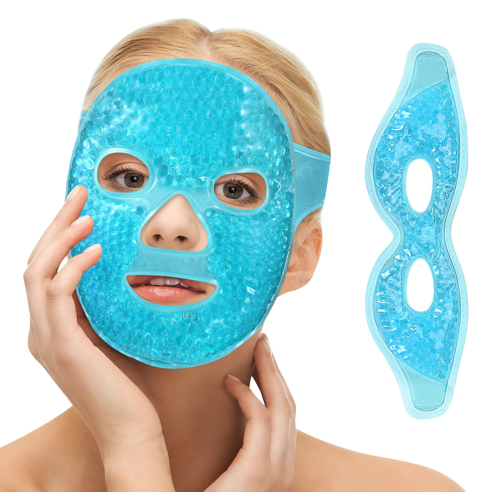 Ice Face Mask + Ice Eye Mask, Gel Face Mask Hot Cold Compress Therapy Reusable,Cooling Face Eye Mask for Pain Relief,Migraines,Headaches,Puffiness (Blue)