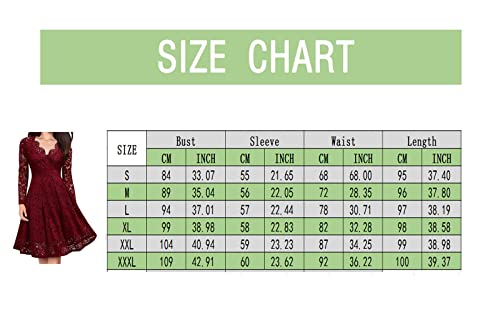 Flower Lace Swing Dress for Women Solid Color Splicing A-Line Dress Long Sleeve Deep V-Neck Loose Midi Dress
