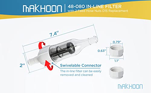 MAKHOON Pool Cleaner Assembly 48-080 with 2 Feed Hose Nuts D15 Replacement Compatible with Polaris Zodiac 48-080 in-Line Filter and Replace Universal Wall Fitting (UWF) Filter Screen 6-504-00 (1)