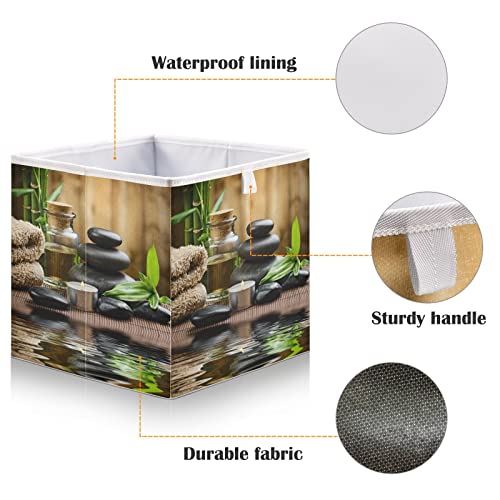 Nesatuwa Zen Basalt Stones on Wood Rectangular Storage Box,Large Collapsible Organizer Storage Basket,Toy Storage Box for Clothes Toys Home Decor 15.8x10.6x7 In