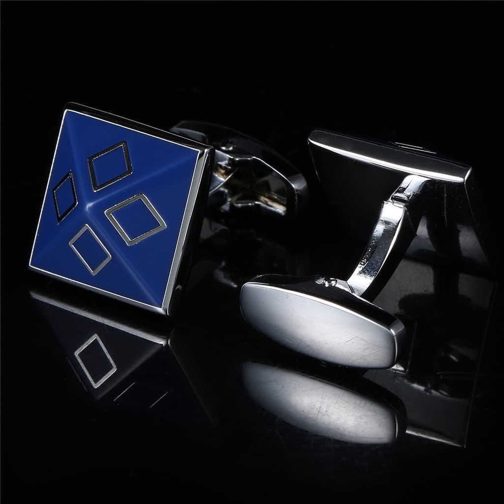Geometric Shape Blue Trim French Cufflinks Men's Shirt Enamel Cuff Studs Cuff Buttons Men (Color : A, Size : One Size)