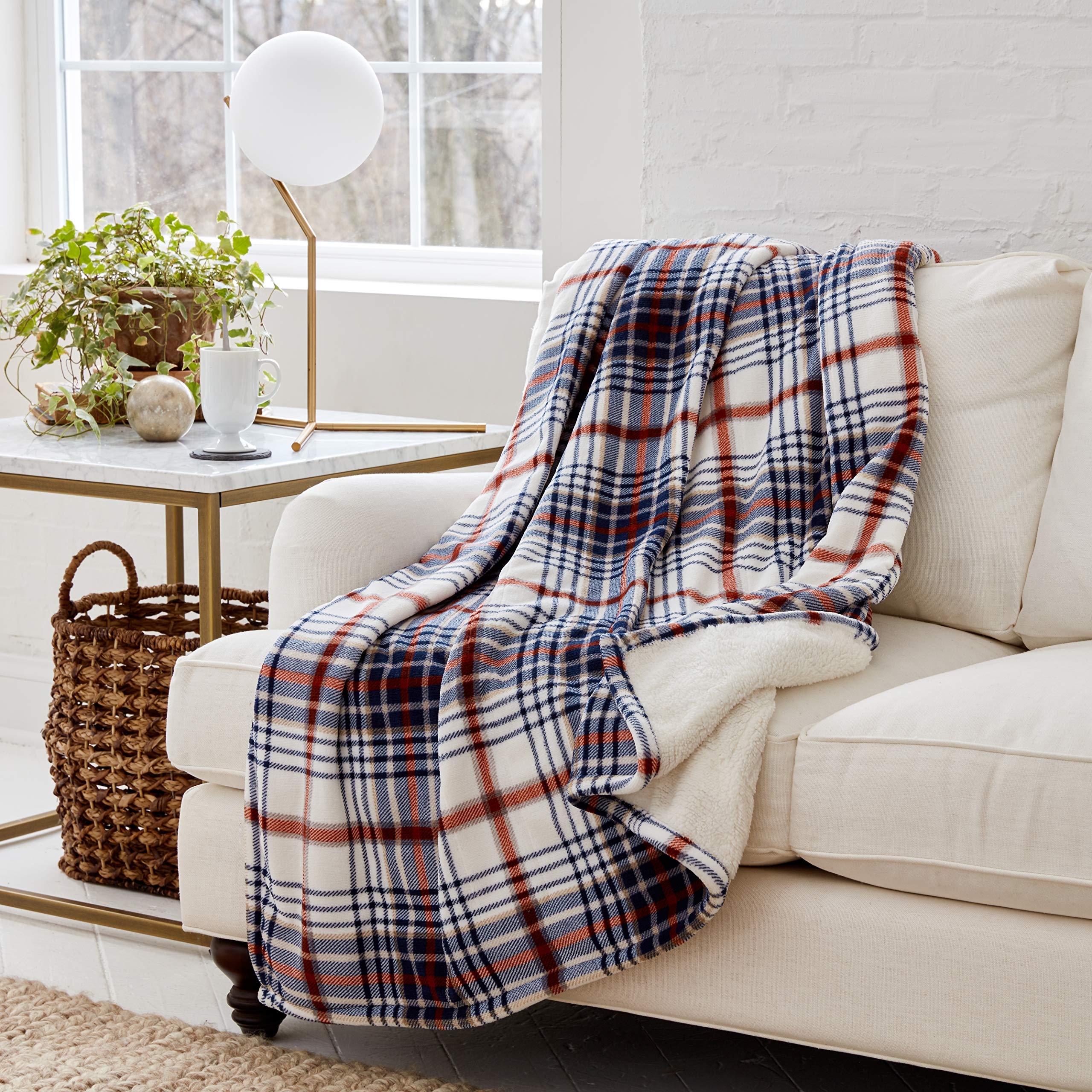 Eddie Bauer | Smart Heated Electric Throw Blanket - Reversible Sherpa - Wi-Fi Enabled - Compatible with Alexa, Google, iOS, Android - Plaid Blue