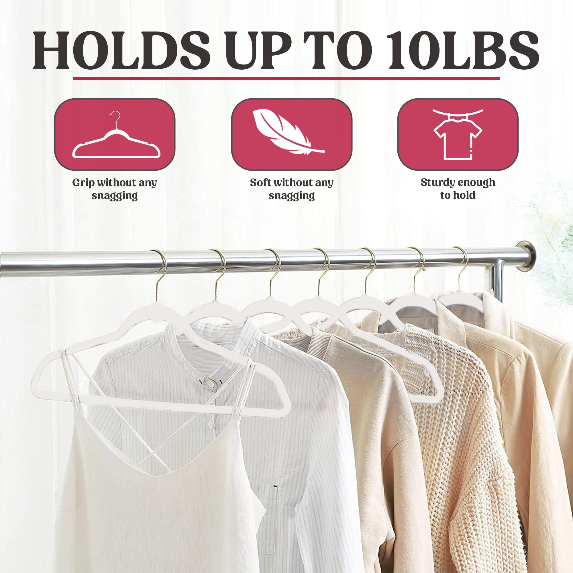 LDC LUX DECOR COLLECTION White Velvet Hangers 30 Pack - Premium Non Slip Clothes Felt Hanger for Coat, Pants, Suits, Shirts - Heavy Duty Space Saving 360 Rotatable Hook Hangars - White