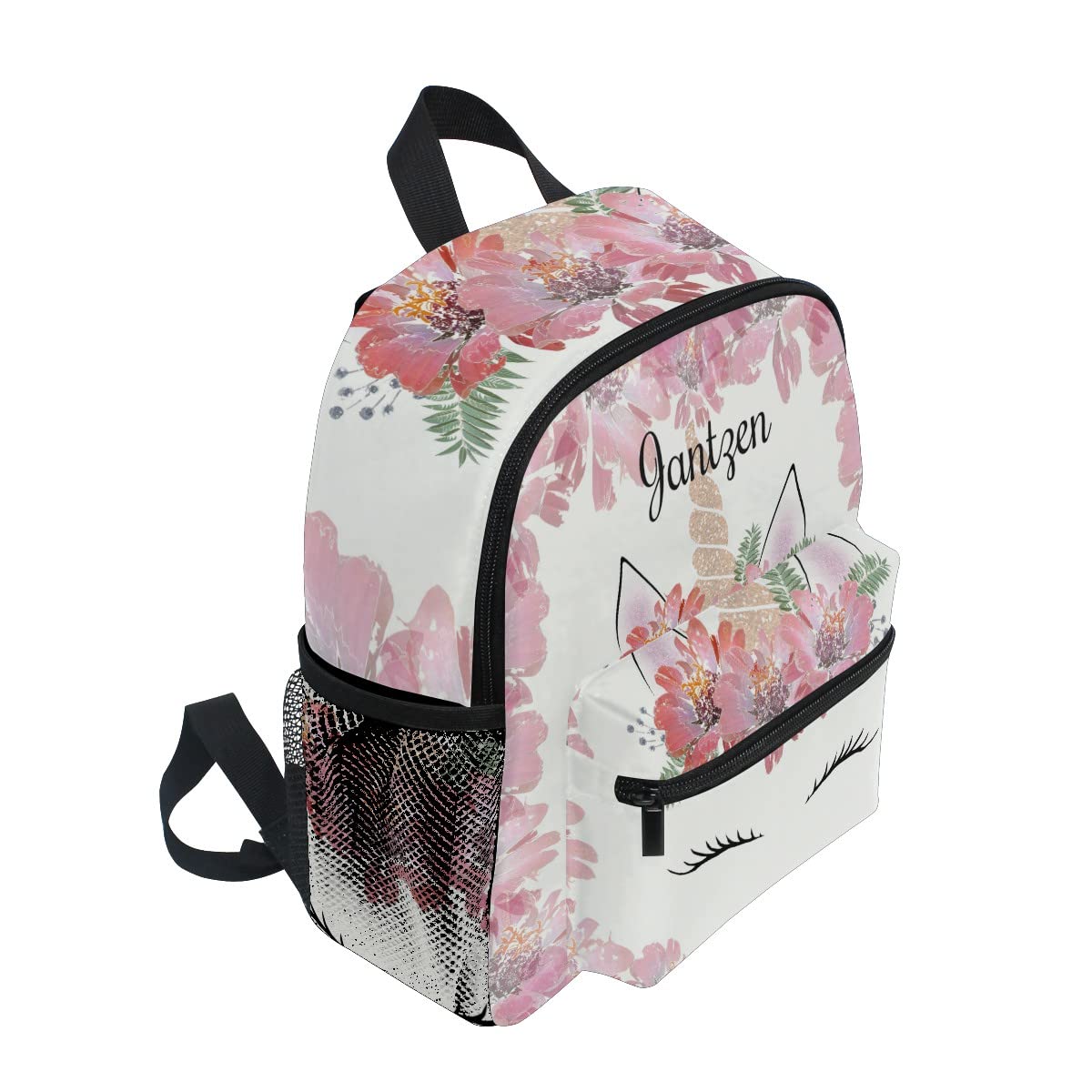 Glaphy Custom Kid's Name Backpack, Unicorn Pink Floral Toddler Backpack for Daycare Travel, Personalized Name Preschool Bookbags for Boys Girls Kids
