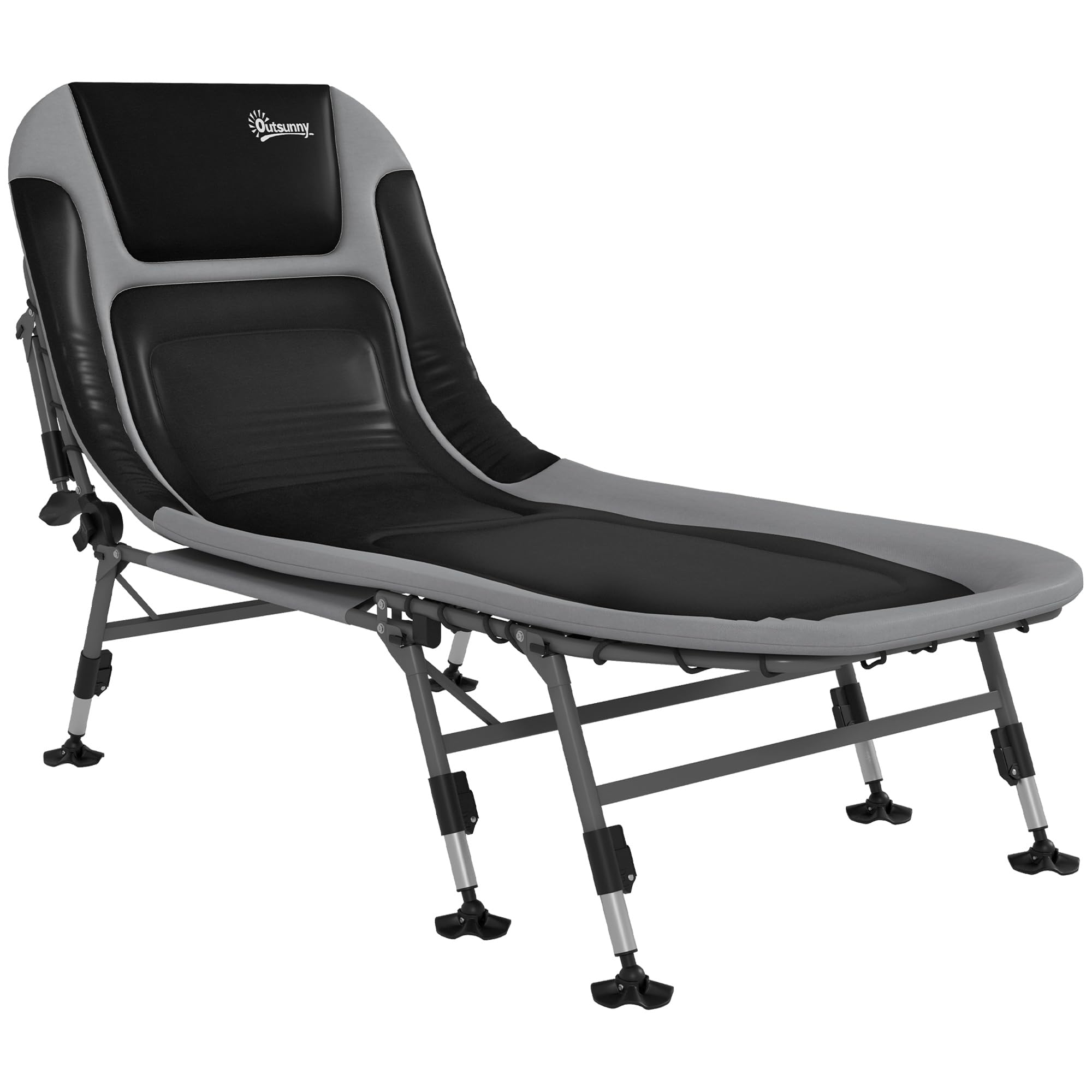 Outsunny Camping Cot for Adults, Folding Bed with Soft Padded Cushions & Headrest, 180° Adjustable Reclining Lounger, Heavy Duty and Portable with a 400 lbs. Capacity, Gray