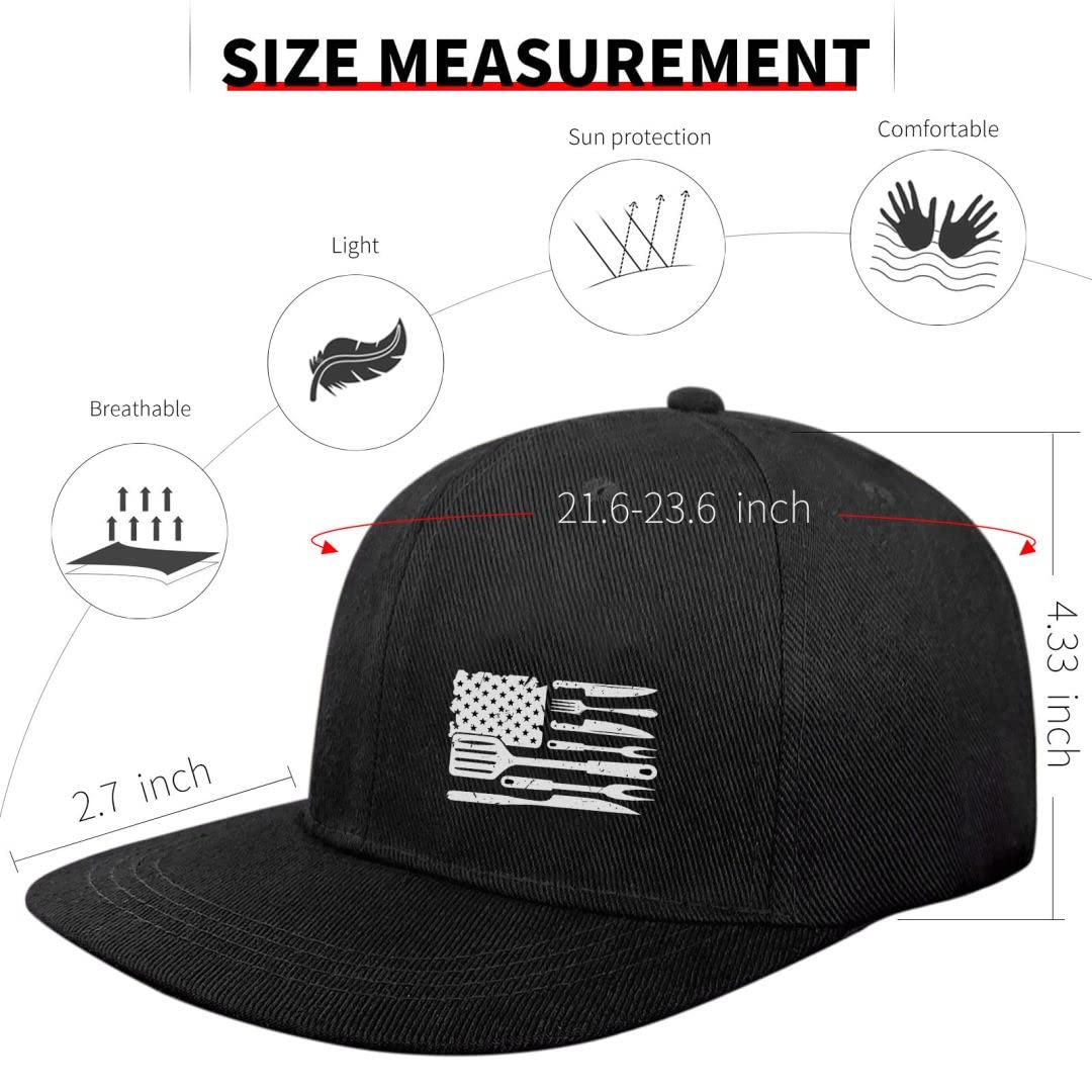 Fitted Hats for Women Adjustable Flat Brim Hat Snap Back Hat Mens Kitchenware Flat Bill Hat Black American Flag Baseball Cap Unisex Snapback Hat