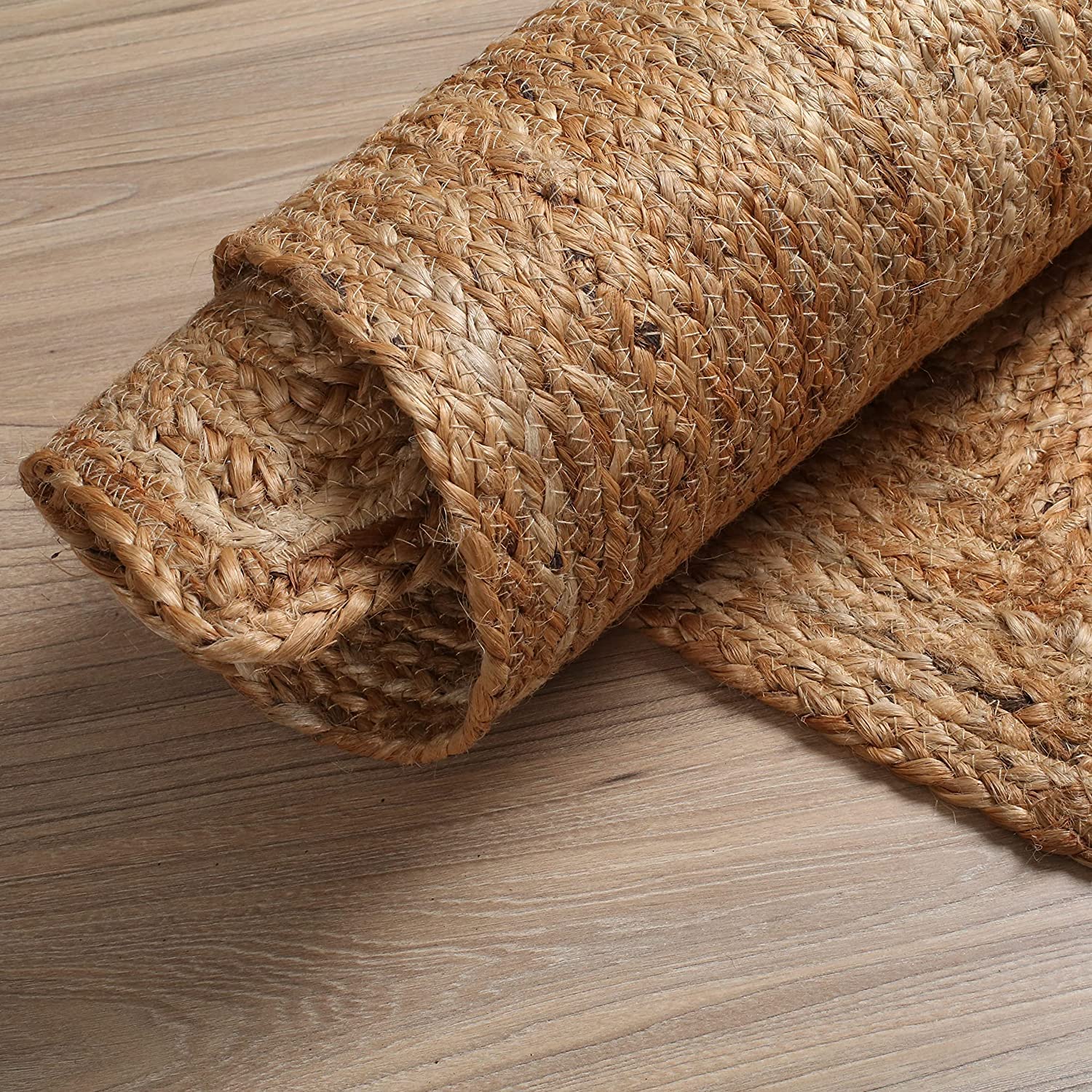 KEMA 3X5 Feet Handwoven Jute Braided Area Rug, Natural Yarn - Rustic Vintage Braided Reversible Rectangular Rug- Eco Friendly Rugs for Bedroom, Kitchen, Living Room, Farmhouse