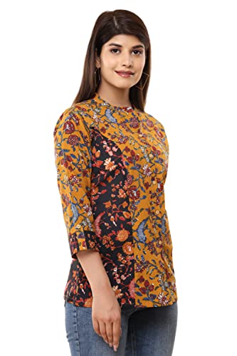 Vihaan IMPEX Yellow Floral Printed Hot Tunic Casual Kurti Top for Women Shirt for Ladies