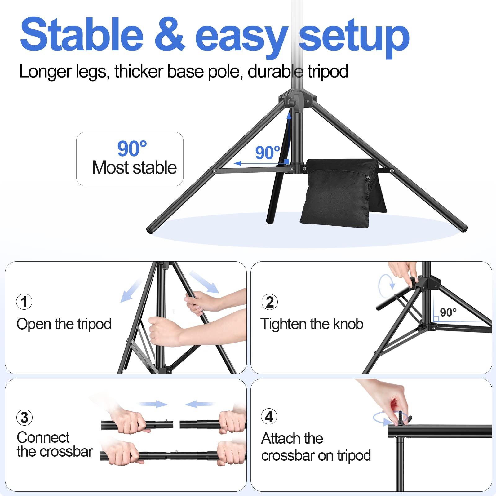 EMART Backdrop Stand 10x8.5ft(WxH) Photo Studio Adjustable Background Stand Support Kit with 2 Crossbars, 6 Backdrop Clamps, 2 Sandbags and Carrying Bag for Parties Events Decoration