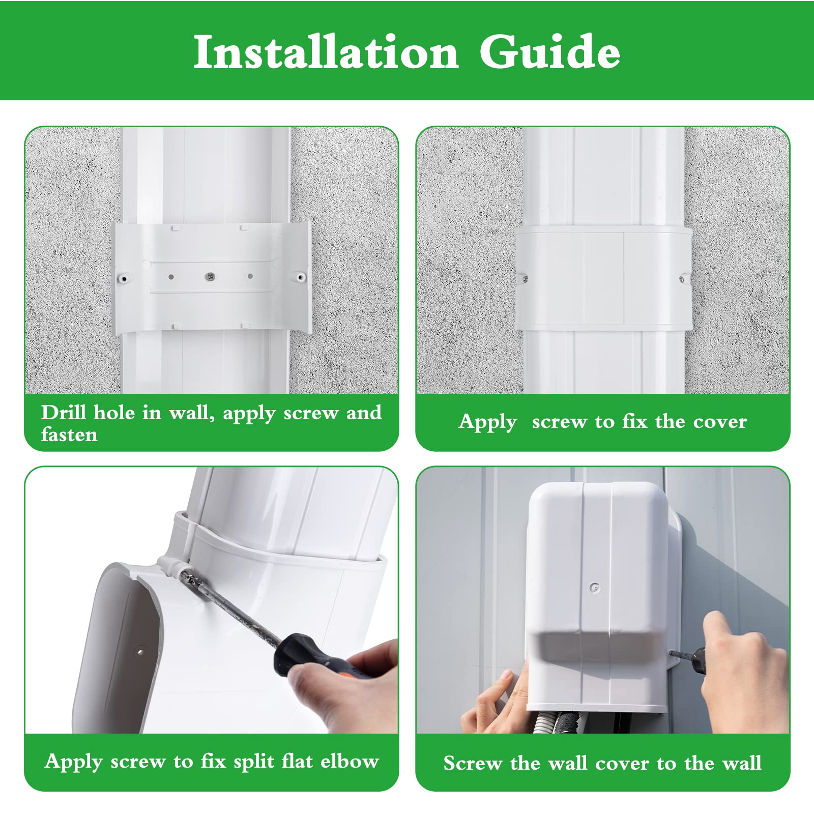 MOOITEK 5" 17Ft PVC Decorative Line Set Cover Kit for Ductless Mini Split Air Conditioners 17FT Line Set Cover for Heat Pump System and Central AC(Total Length 17Ft), White