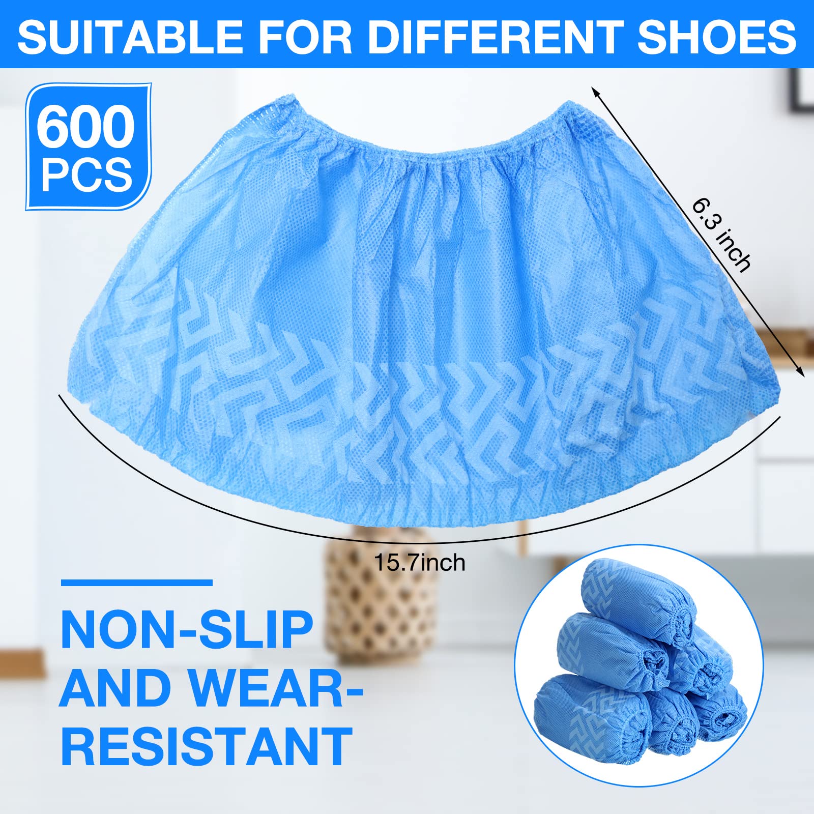 Jeere 600 Packs Disposable Boot Shoe Covers Non Slip Thick Extra Booties for Shoes Covers Durable Boot Covers for Men Women Virtually Most Shoes, Blue