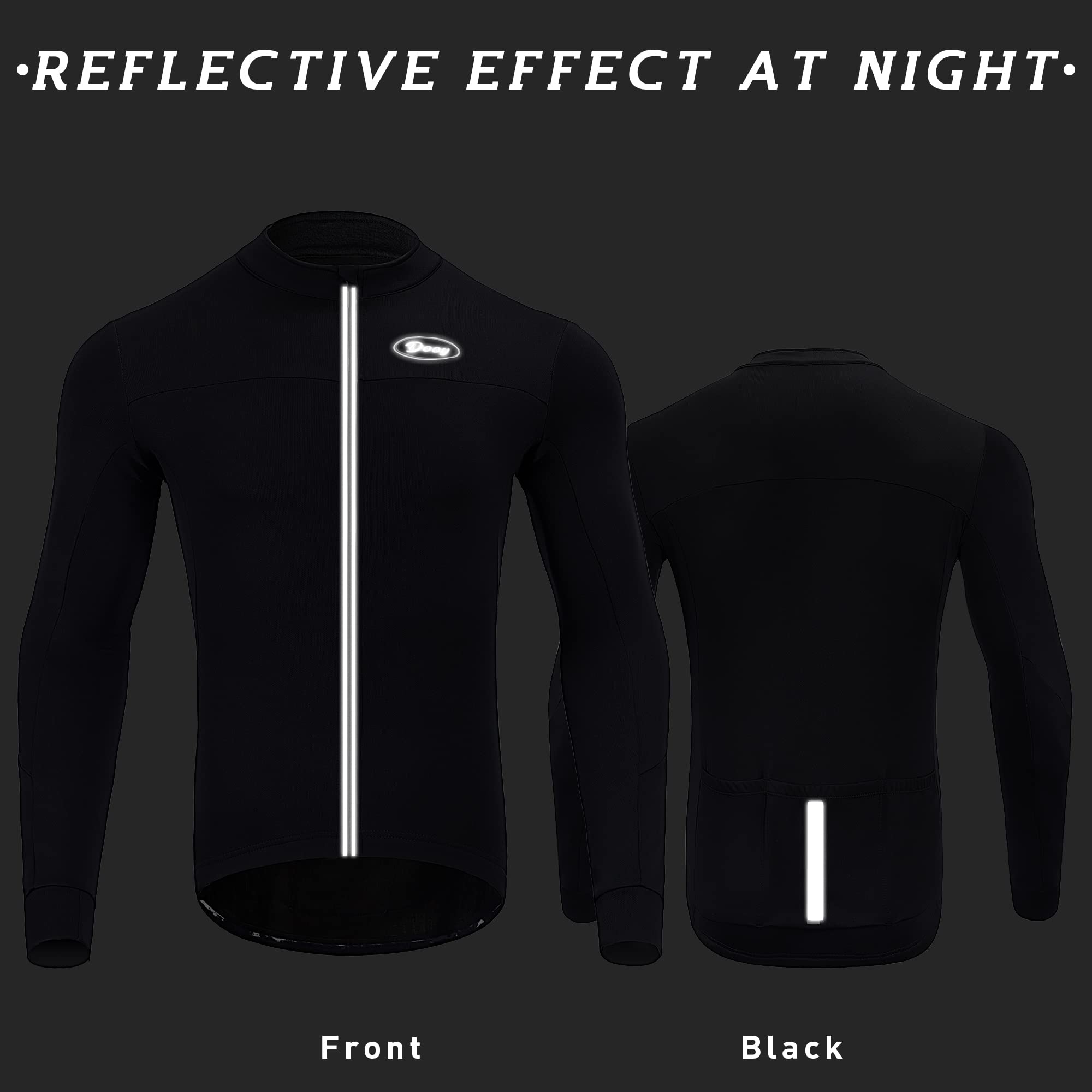 Dooy Men's Cycling Bike Jersey Winter Thermal Biking Shirt Long Sleeve Bicycle Jacket with Full Zipper and Rear Pockets(New Black,Large)