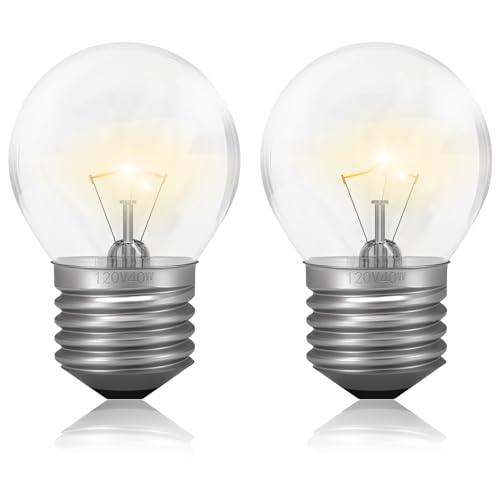 Jaenmsa 40 Watt Appliance Oven Light Bulb G45,300℃ Hight Temp Light Bulbs Replacement for Oven,Incandescent,Stove, Refrigerator,Microwave,E26 Socket 110V-130V Clear,Dimmable,2 Pack