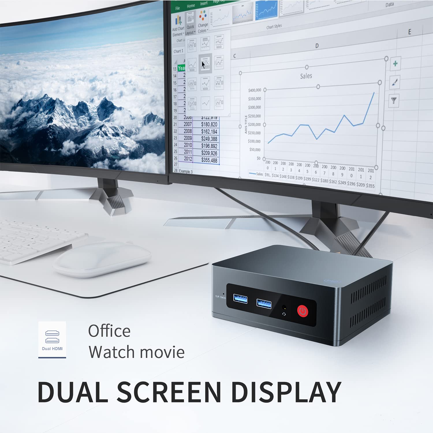 Mini Desktop Computer Windows 10 Mini PC Celeron J3455 up to 2.3GHz 8GB DDR 256GB SSD 4K Dual HDMI WiFi 5 Gigabit Ethernet USB 3.0 BT4.0 for Home Office Gaming Study