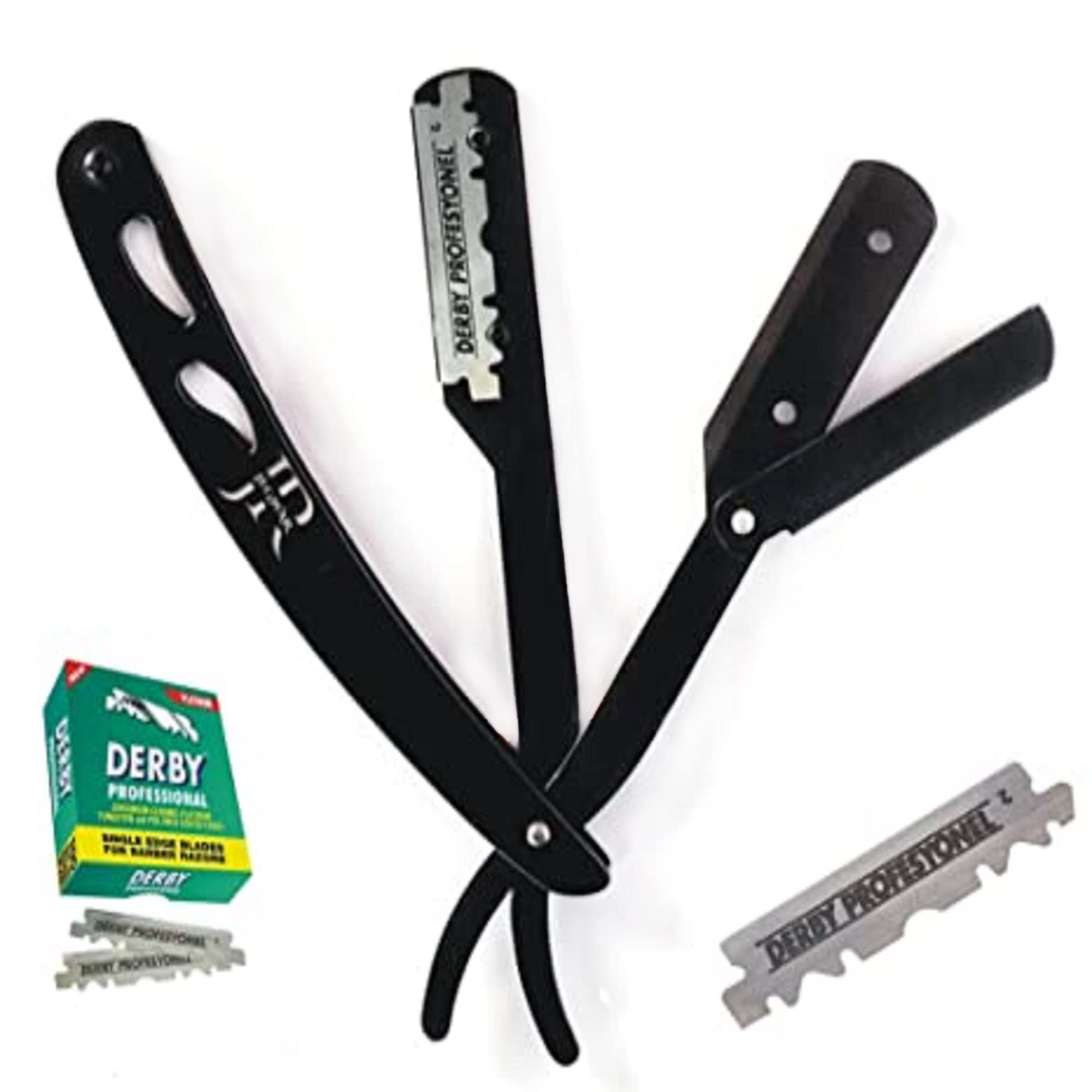 jegwar Premium Care Professional Barber Straight Edge Razor Safety with 100-Pack Derby Blades - 100 Percent Stainless Steel (Black)