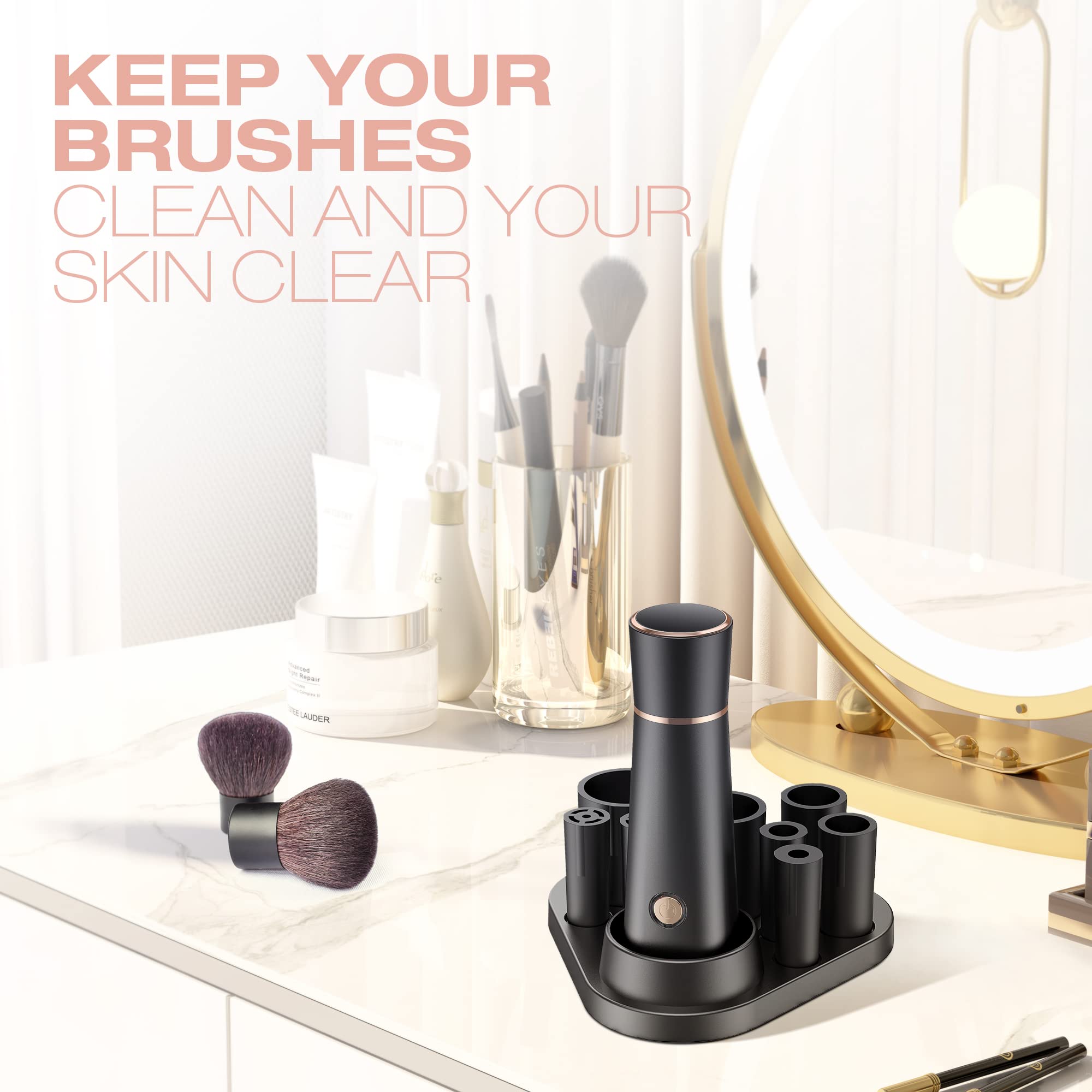 NICARE Makeup Brush Cleaner and Dryer Machine, Electric Cosmetic Automatic Brush Spinner with 8 Size Rubber Collars, Wash and Dry in Seconds, Deep Cosmetic Brush Spinner for Brushes