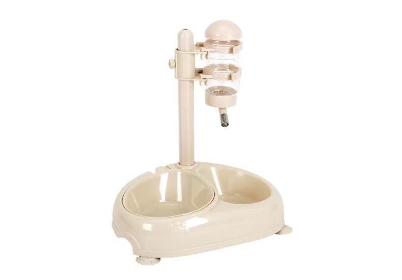 Pet Standing Water Dispenser Bowl- Multifunctional Automatic No Drip Water Bottle 24oz Food Feeder with Adjustable Height for Cats Dogs (Whole Set)