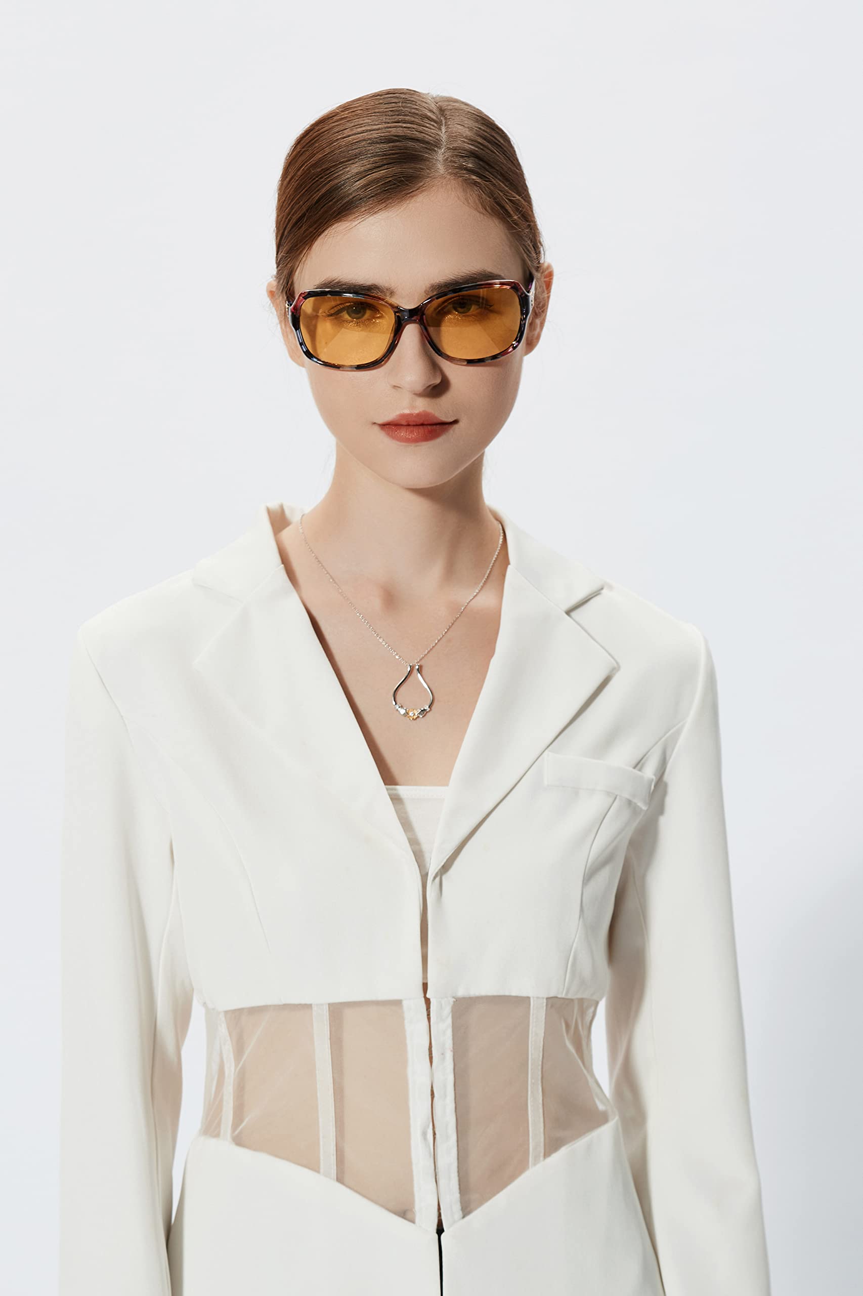 FEISEDY Classic Womens Night Glasses Driving Anti Glare Wrap Around Yellow Sunglasses B2548