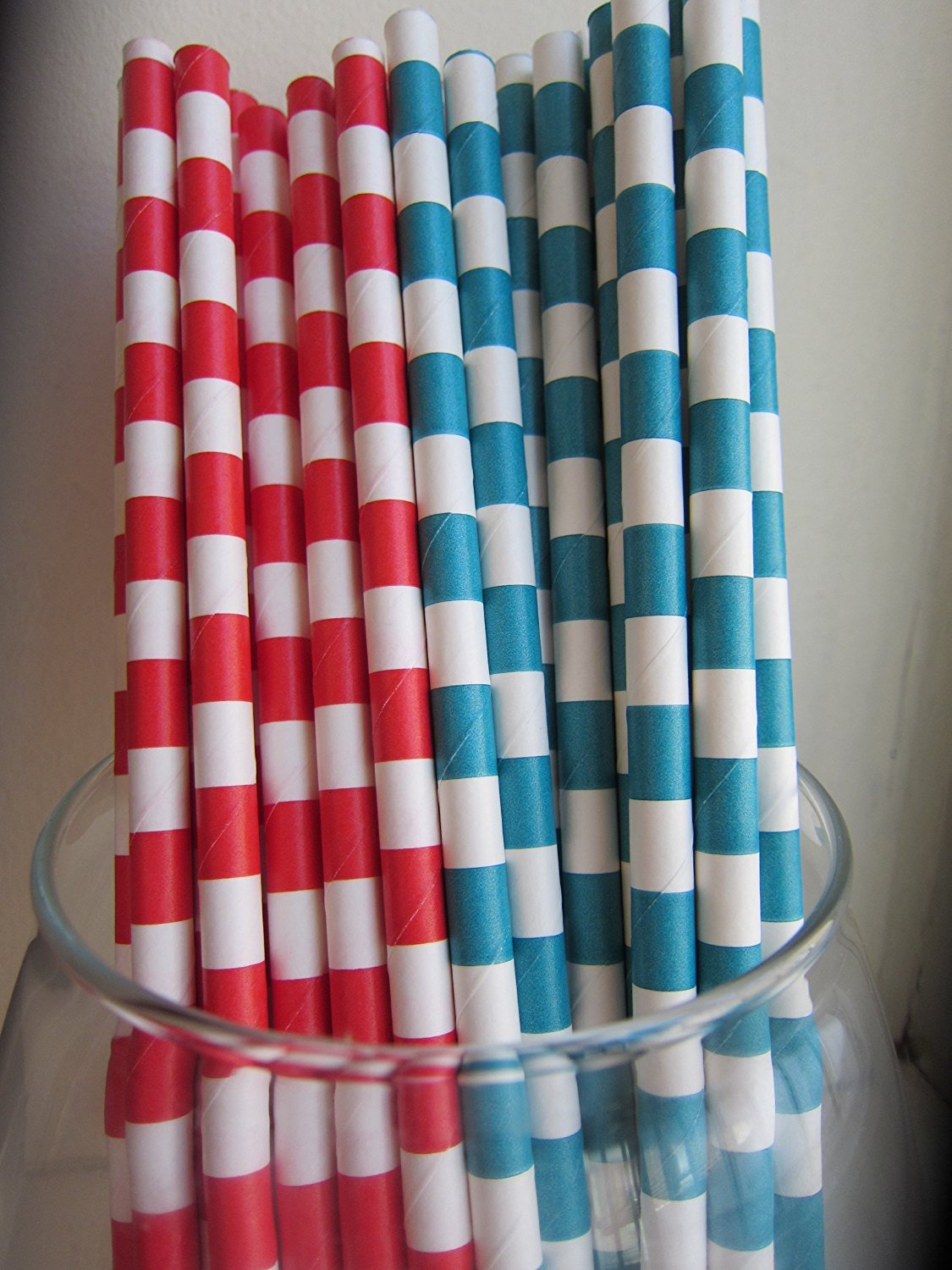 Dr. Seuss Inspired Color Themed Red and Aqua Paper Drinking Straws 50 Ct. - Twilight Parties by Twilight Parties