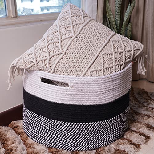 HOMEMONDE Cotton Rope Basket with Handle 14x22 Inches Modern Decorative Large Storage for Baby Clothes, Blanket, Soft Woven Storage Baskets