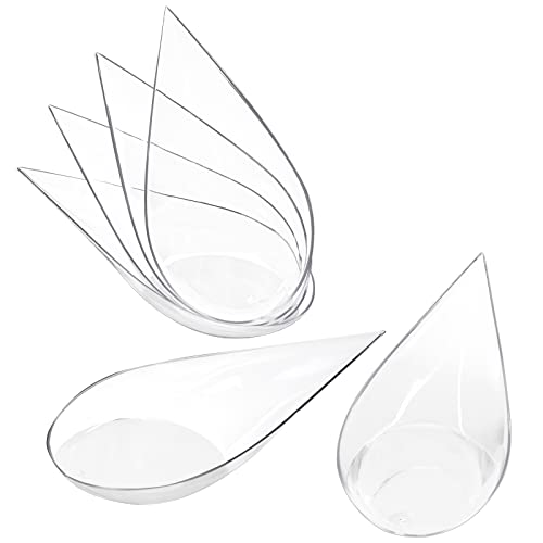 TOFLEN 100ct 4 Inch Mini Appetizer Plates with Tasting Forks - Reusable Clear Plastic Party Serving Trays Mini Plates for Appetizers and Desserts - Tear Drop Tasting Spoon Mini Dish Bowls