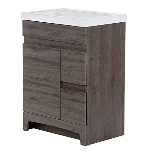 Spring Mill Cabinets Muriel Bathroom Vanity with 1-Door Cabinet, 2 Drawers, and White Single-Sink Top, 24.5" W x 16.75" D x 33.89" H, Dark Oak